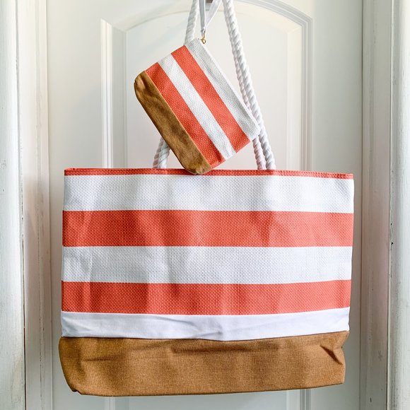 Modcloth | Bags | Coral Pink Nautical Tote Bag Duo | Poshmark